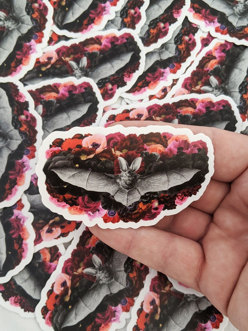 Bat Sticker, Floral Bat Sticker, Die Cut Vinyl Sticker, Laptop Decal ...