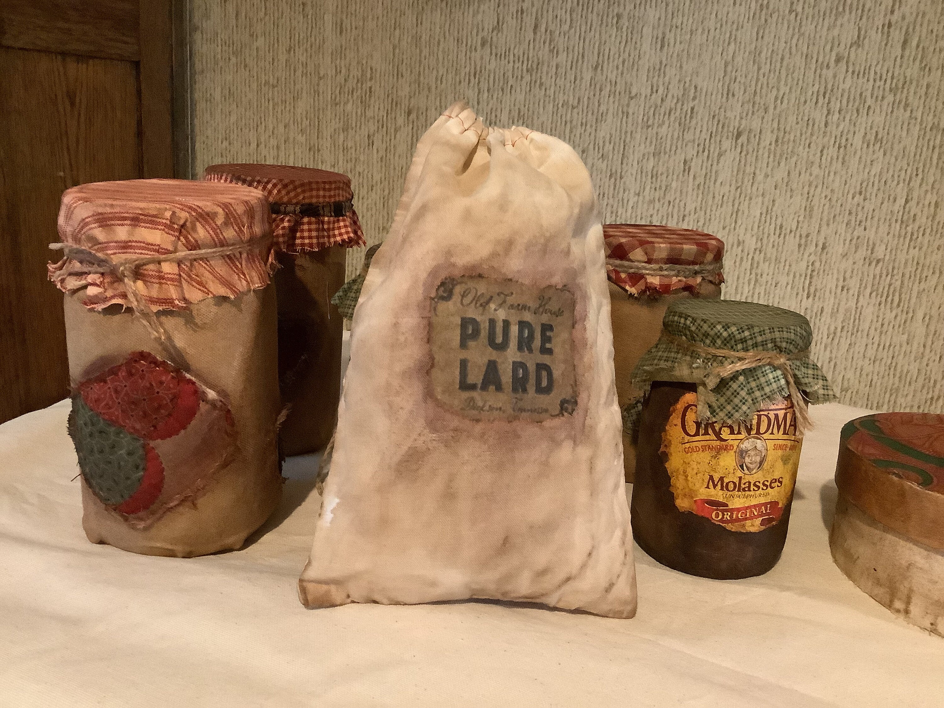 Pure Lard Label on a Grunged Canvas Draw String Bag. Great Primitive ...