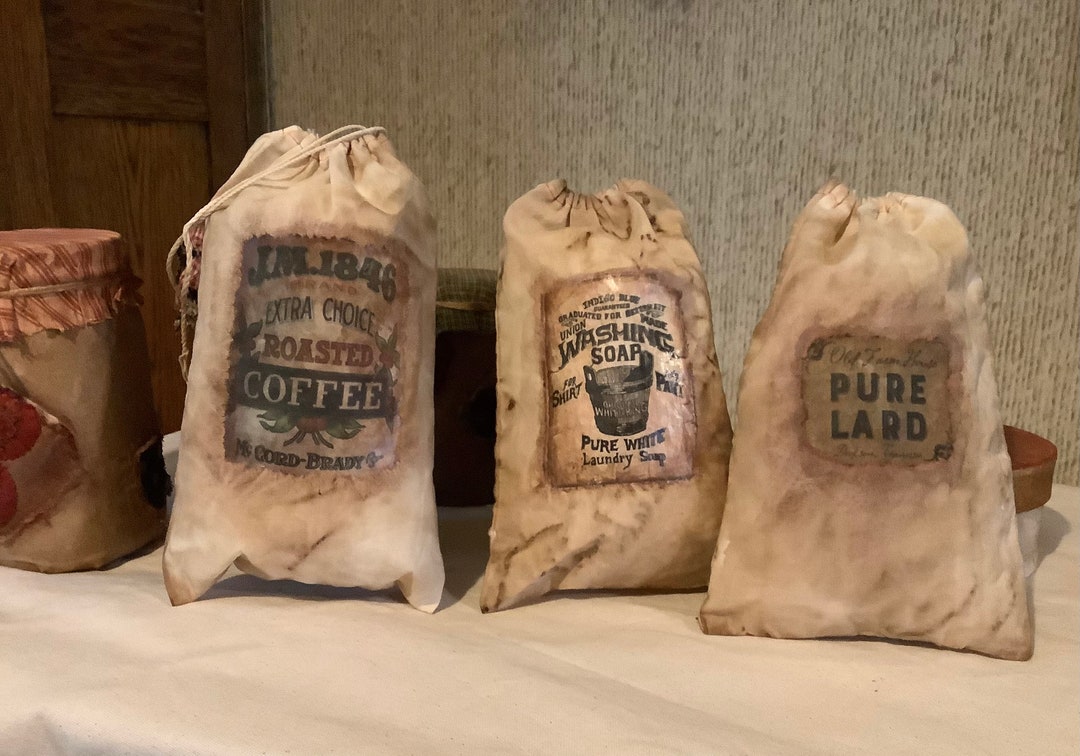 Pure Lard Label on a Grunged Canvas Draw String Bag. Great Primitive ...