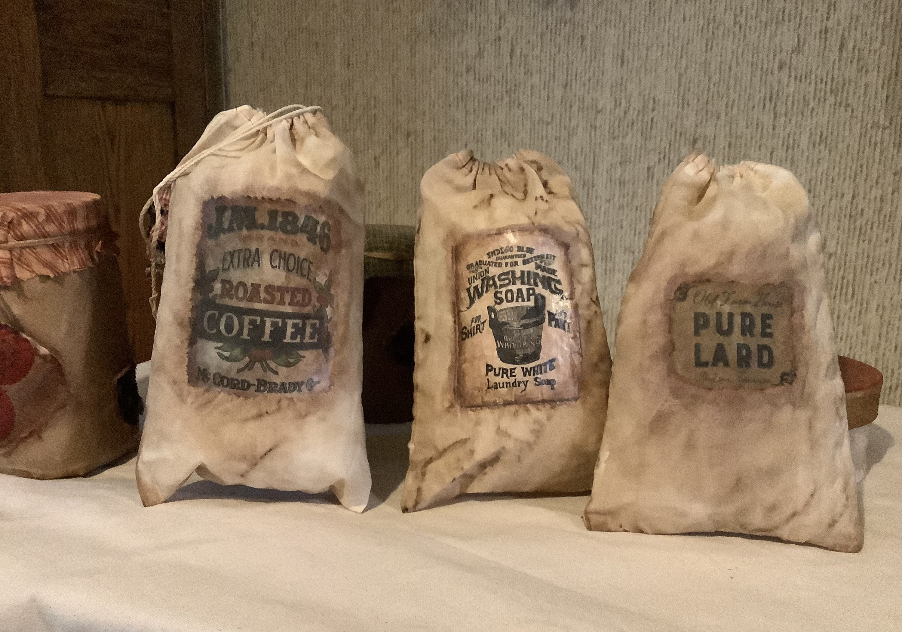 Pure Lard Label on a Grunged Canvas Draw String Bag. Great Primitive ...