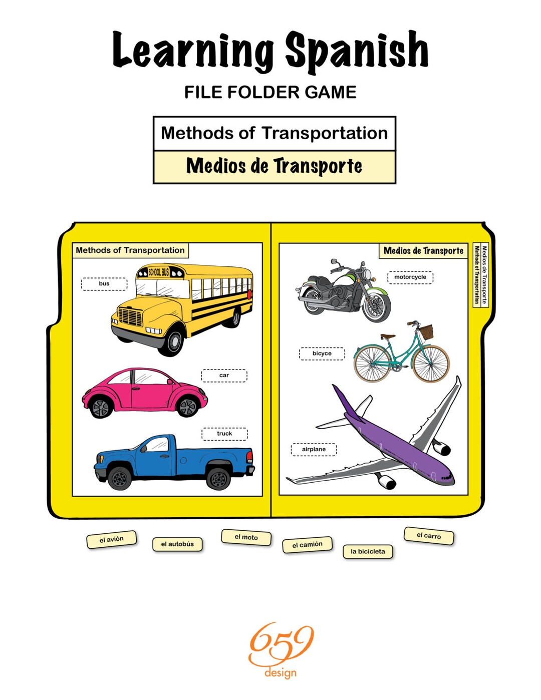 Learning Spanish/english File Folder Game - Methods of Transportation ...