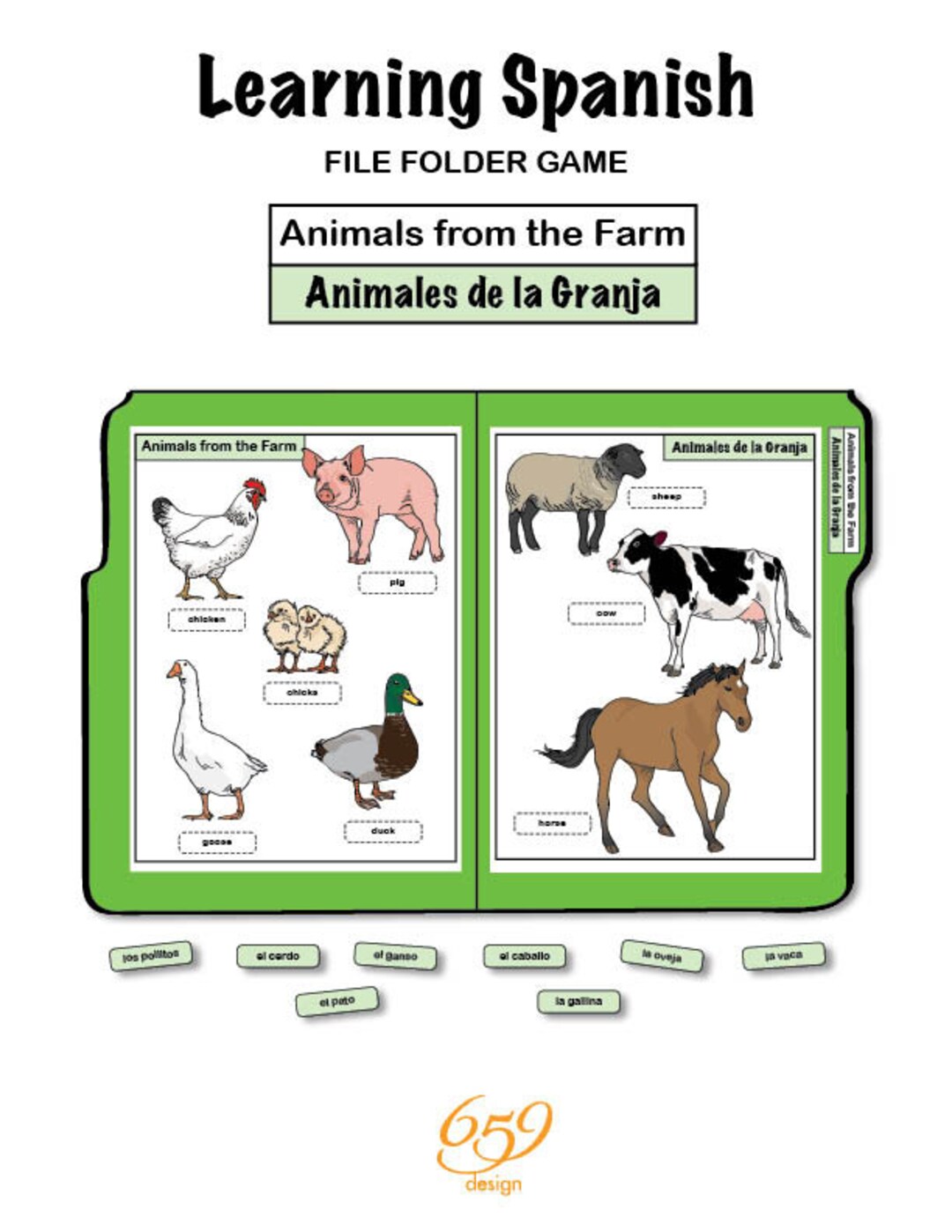 Learning Spanish/english File Folder Game - Animals From the Farm - Etsy