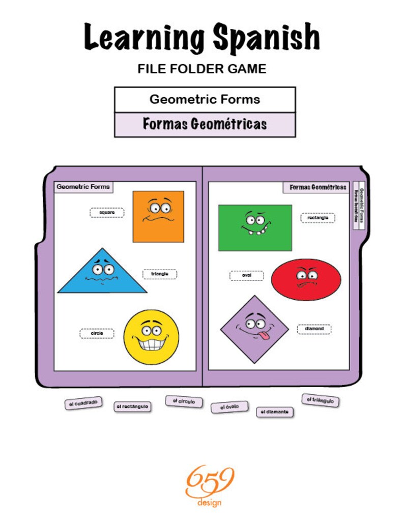 Learning Spanish/english File Folder Game - Geometric Forms - Etsy