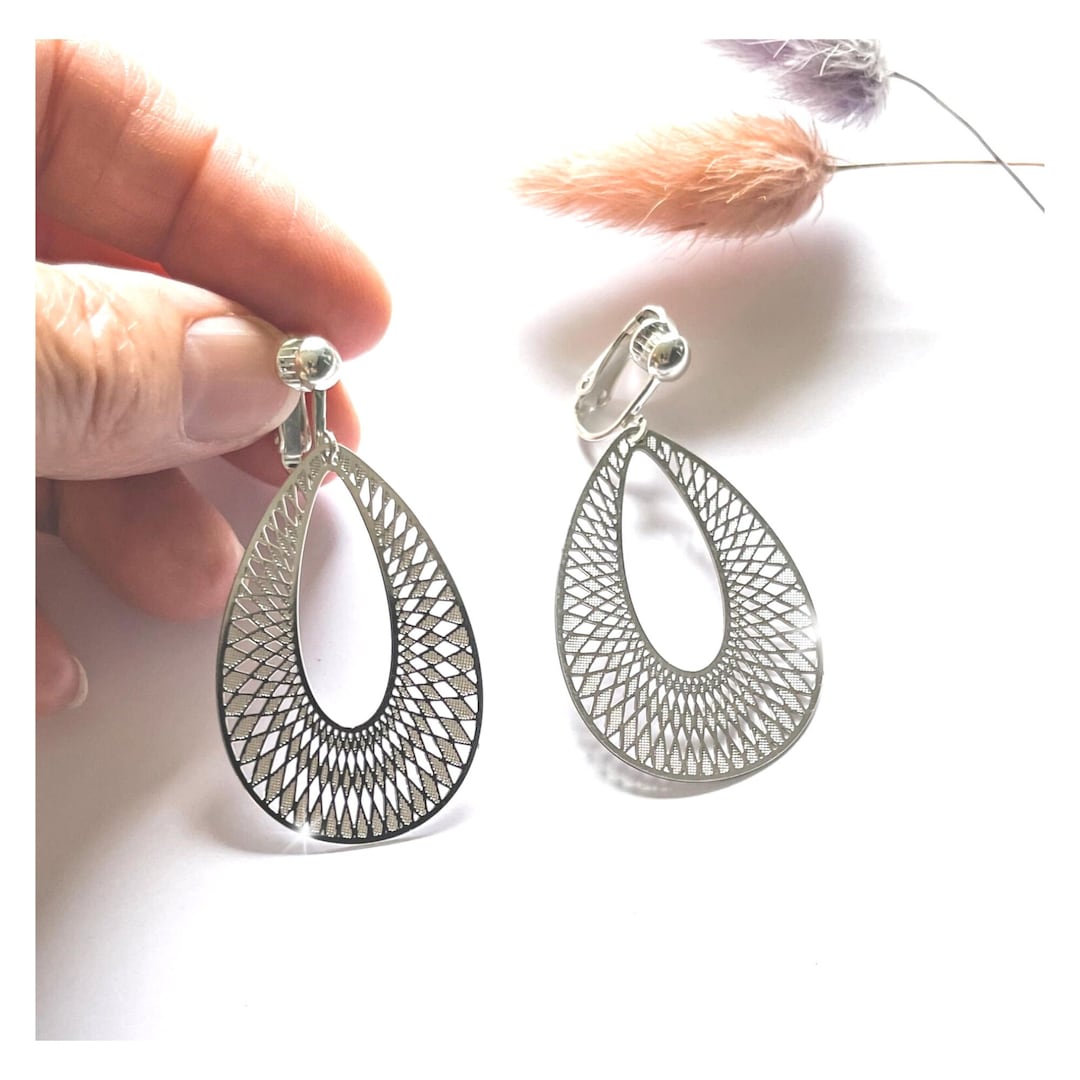 Silver Clip on Earrings for Women, Non Pierced Earrings, Clip on Dangle ...