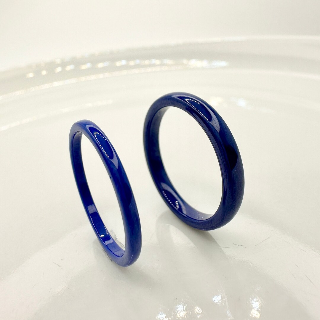 Pluto Minimalist Ceramic Gloss Finish Blue Ring Modern Wedding Band 2 ...