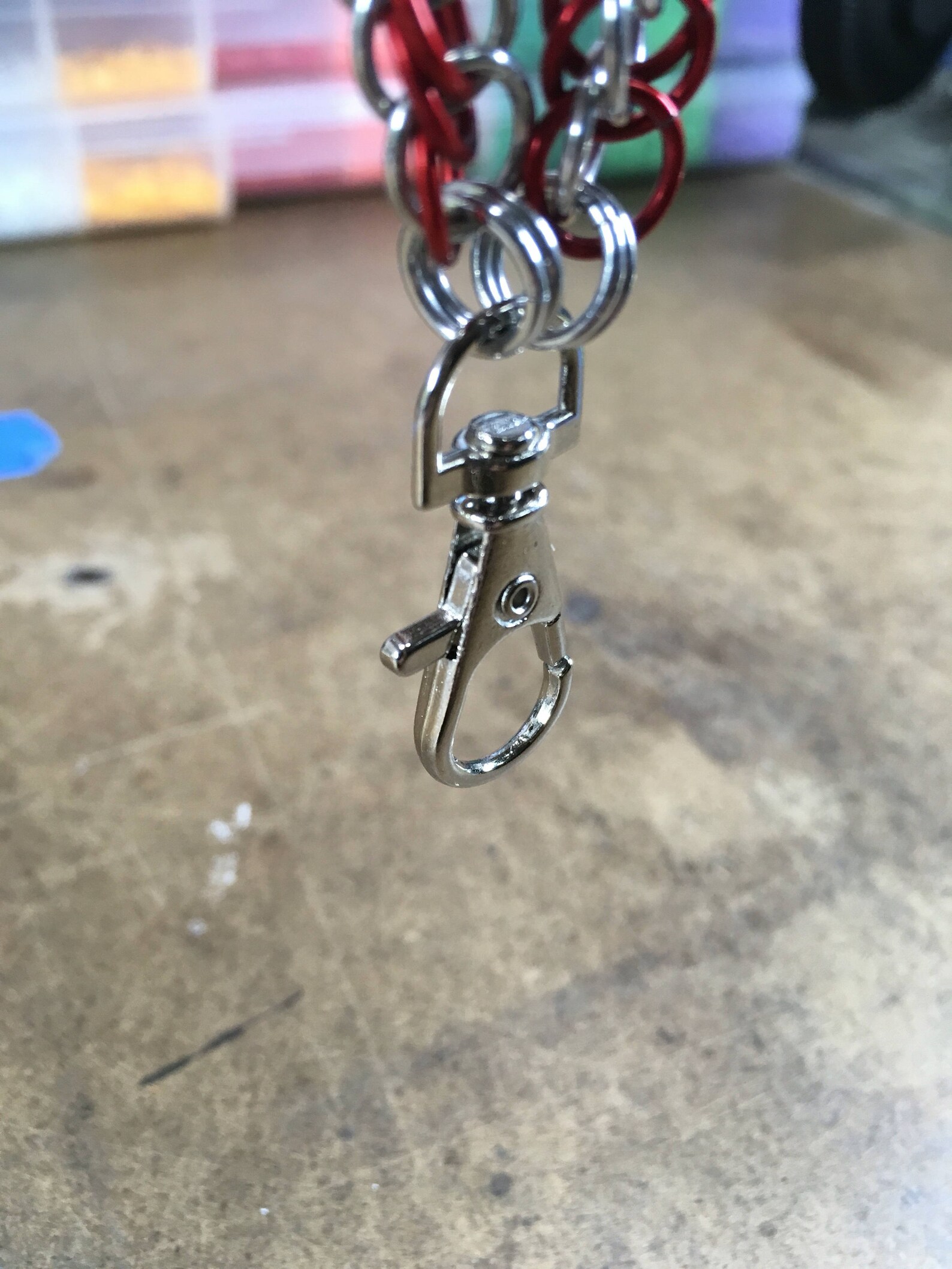 Badge Key Chain Chainmail Lanyard Red and Silver - Etsy