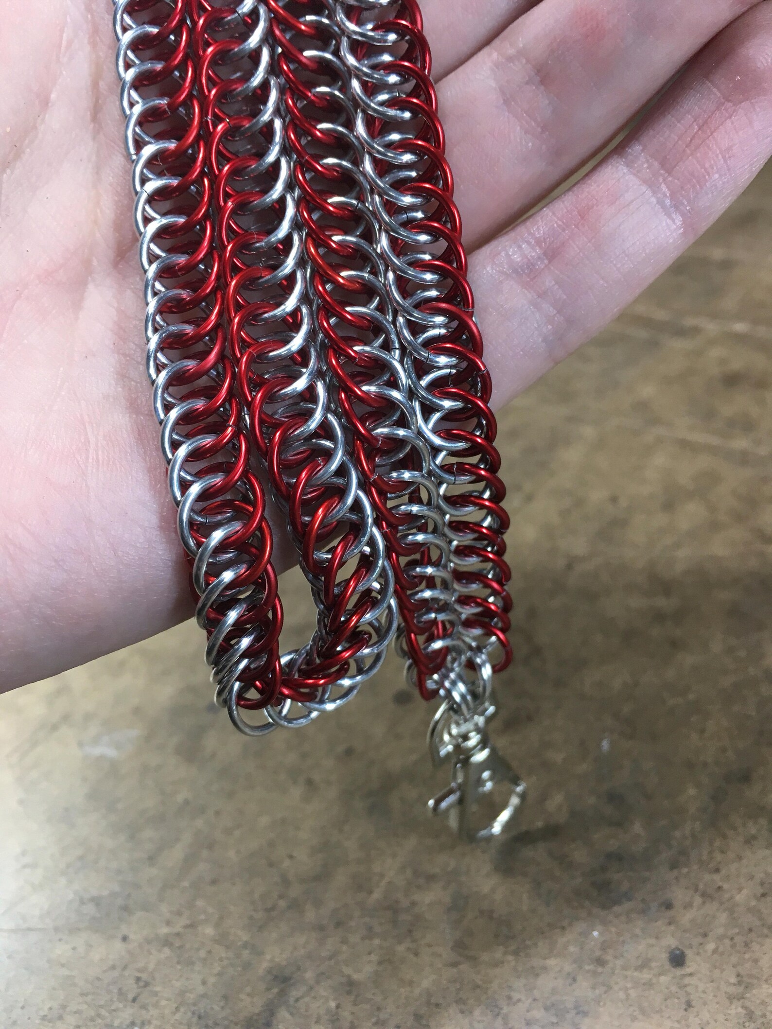 Badge Key Chain Chainmail Lanyard Red and Silver | Etsy