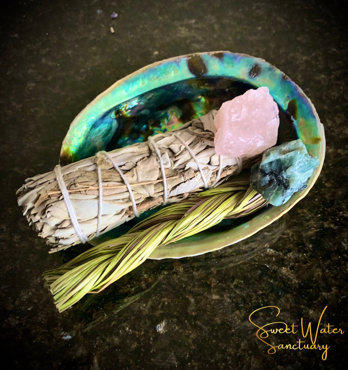 Smudge Sage Sweetgrass Rose Quartz Emerald Abalone Lion Paw | Etsy