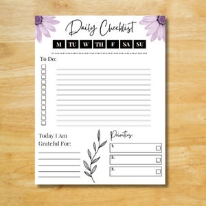 Printable to Do List Daily Checklist Daily Planner Daily Schedule ...