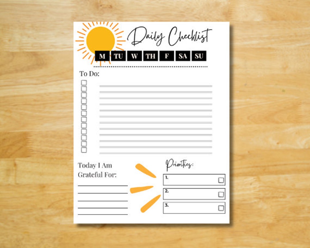 Printable to Do List Daily Checklist Daily Planner Daily Schedule ...