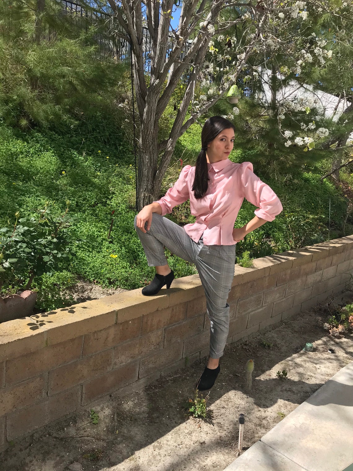 90s Pink Retro Waitress Convertible Blouse - Etsy