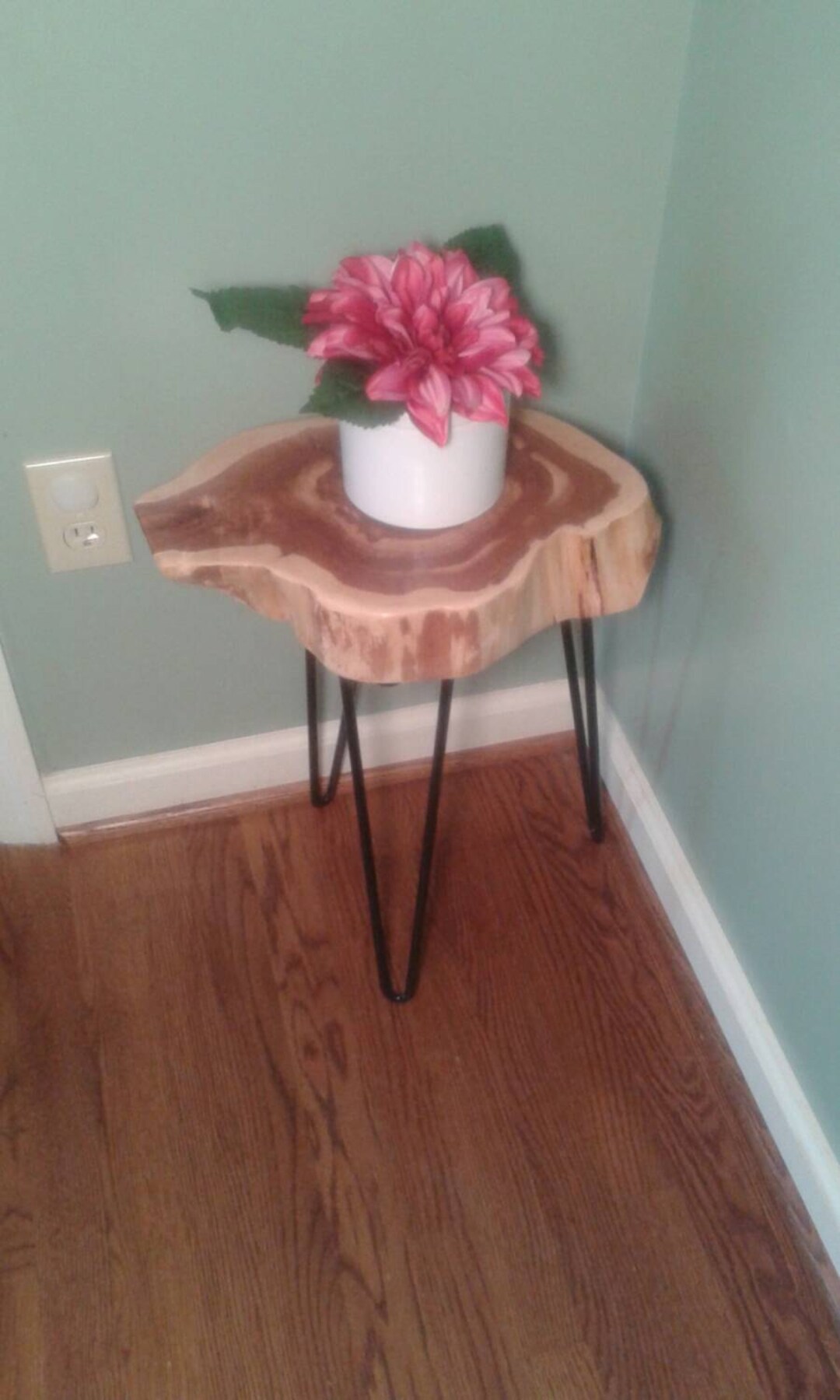 Red Cedar Cookie Side Table on Black Hairpin Legs - Etsy