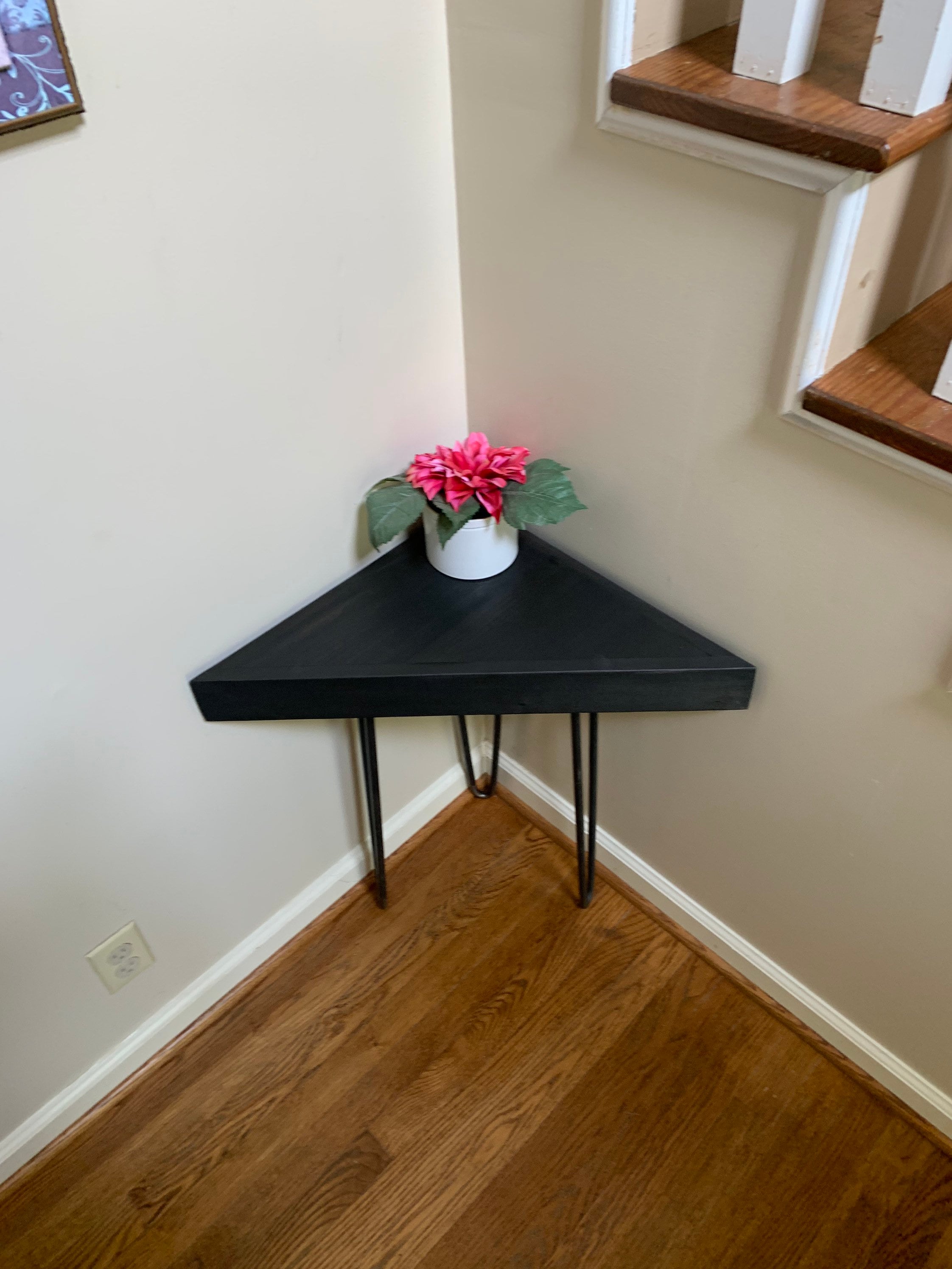 Triangle Corner Table Poplar Wood Stained Ebony Black Hairpin Legs Etsy Canada