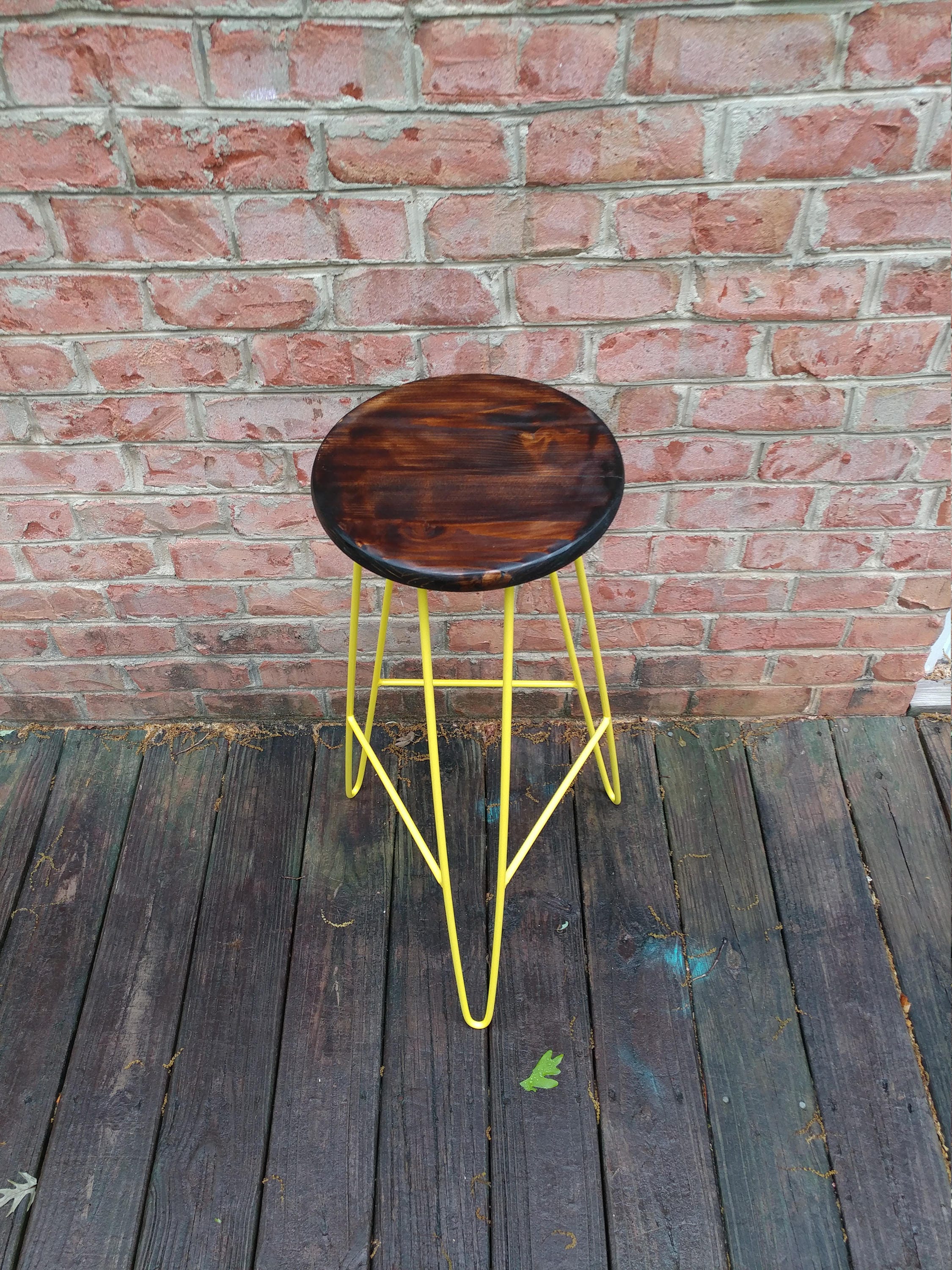 Hairpin Bar Stool Dark Walnut Top Yellow Base Custom | Etsy