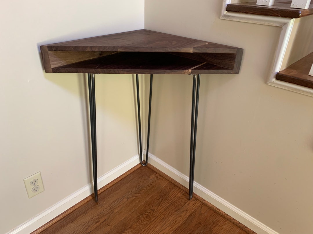 Pocket Storage Triangle Corner Desk Black Walnut Wood - Beeswax Coated ...