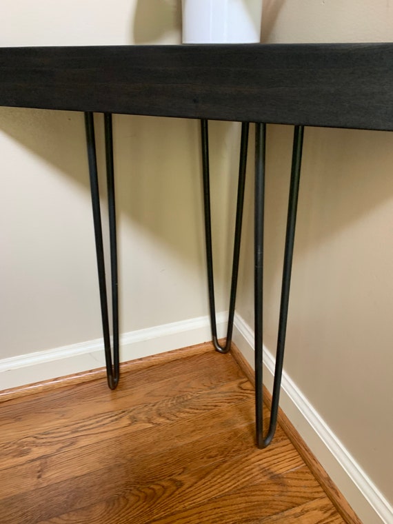 Triangle Corner Table Poplar Wood Stained Ebony Black Hairpin Legs Etsy