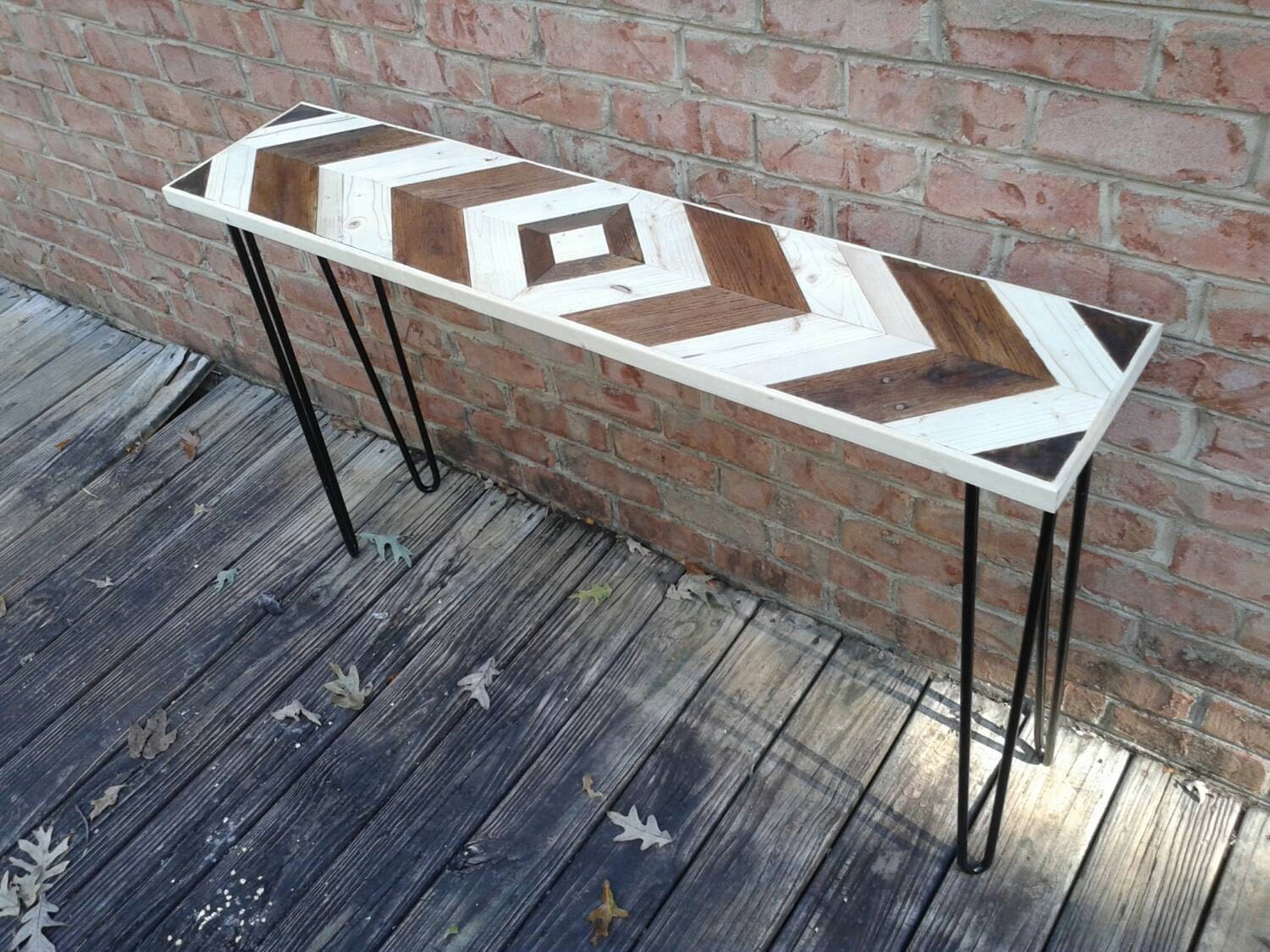 Stained Mirrored Chevron Style Console Table With Black - Etsy