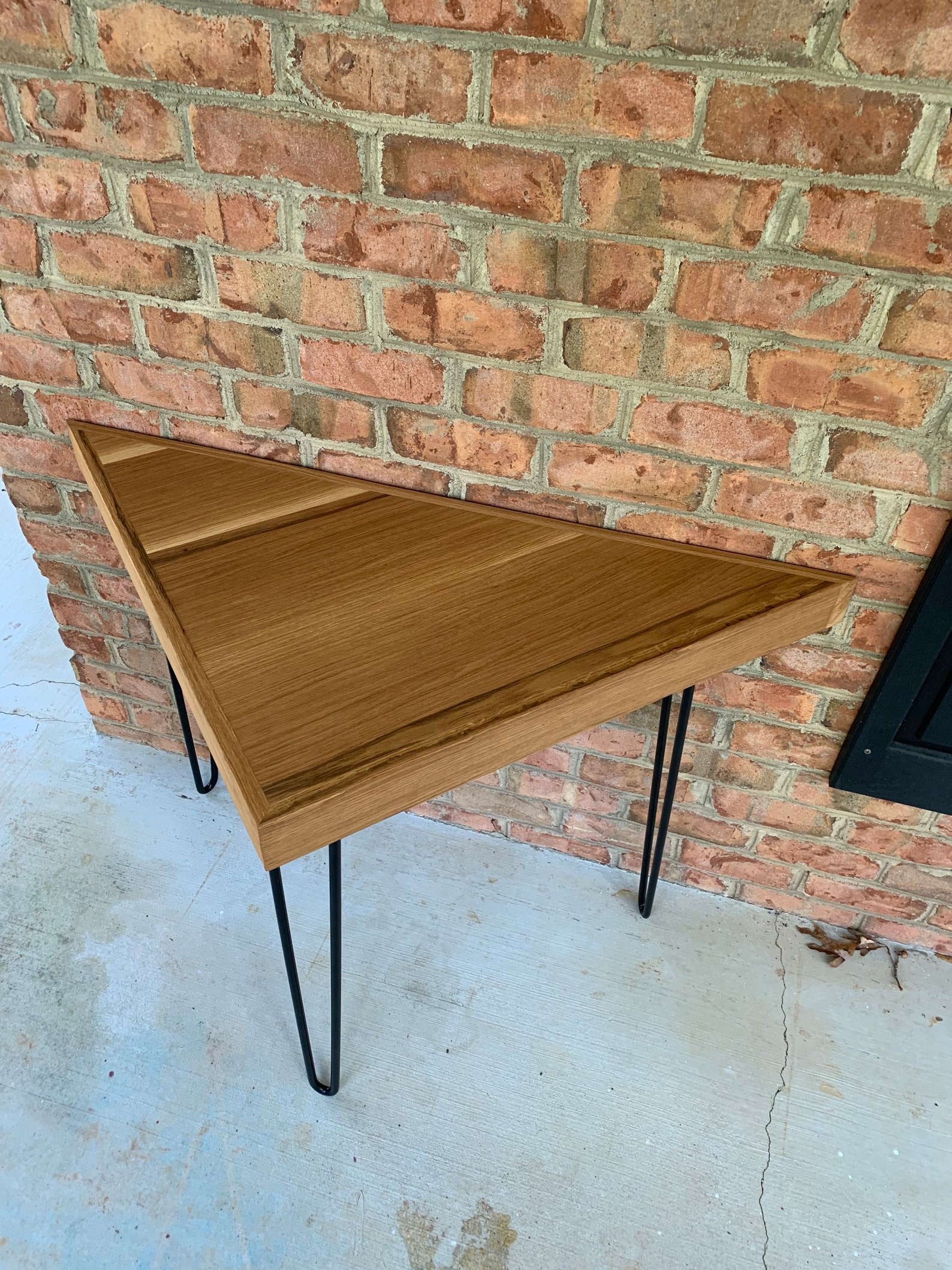 Triangle Corner Table White Oak Wood Black Hairpin Leg - Etsy