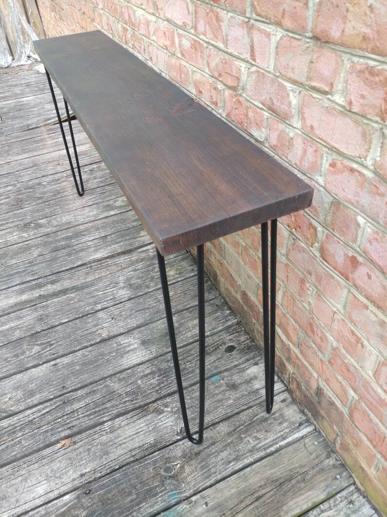 Honey Brown Pine Console Table on Powder Coated Black Hairpin Legs - in ...