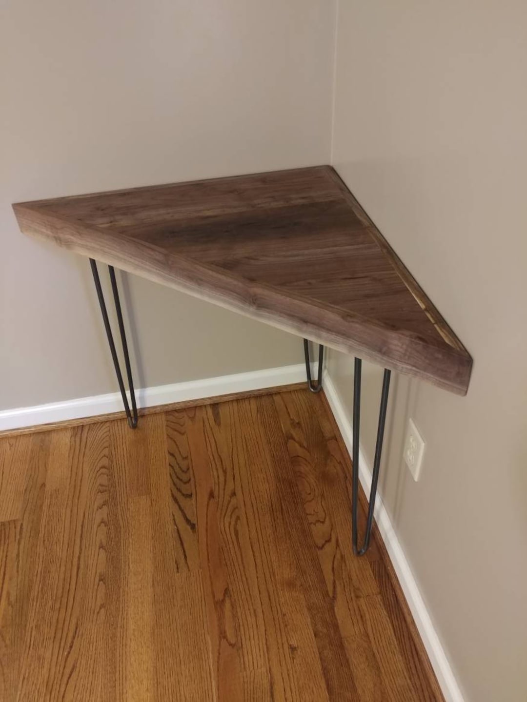 Triangle Corner Table Black Walnut Wood - Beeswax Coated Hairpin Legs ...