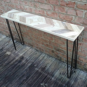 Beautiful Mirrored Chevron Style Console Table With Black Hairpin Legs ...