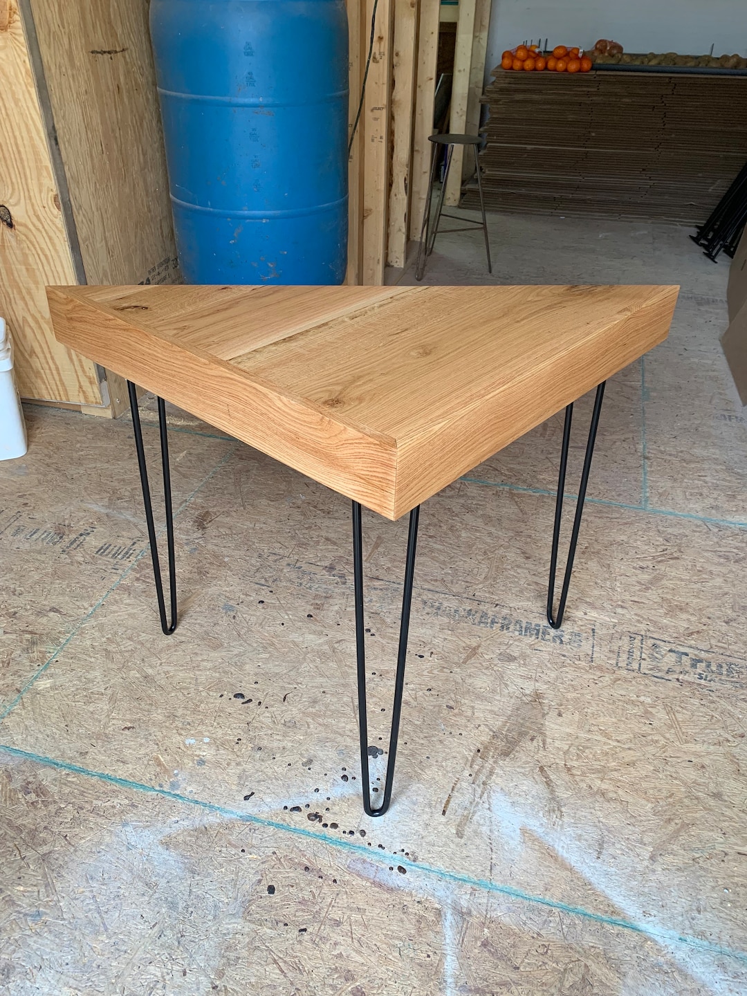 Pocket Storage Triangle Corner Desk White Oak Wood - Black Hairpin Legs ...