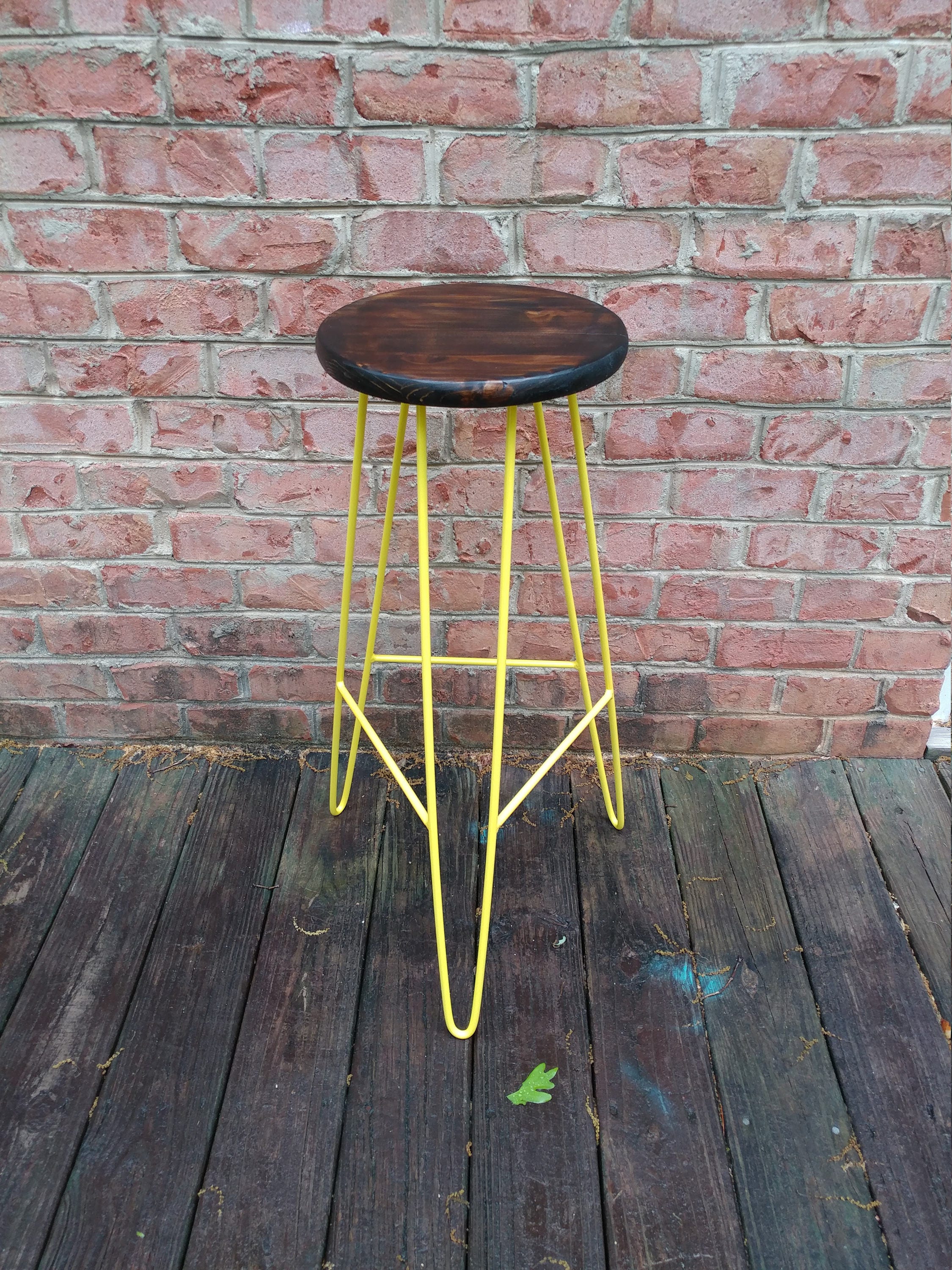 Hairpin Bar Stool Dark Walnut Top Yellow Base Custom | Etsy