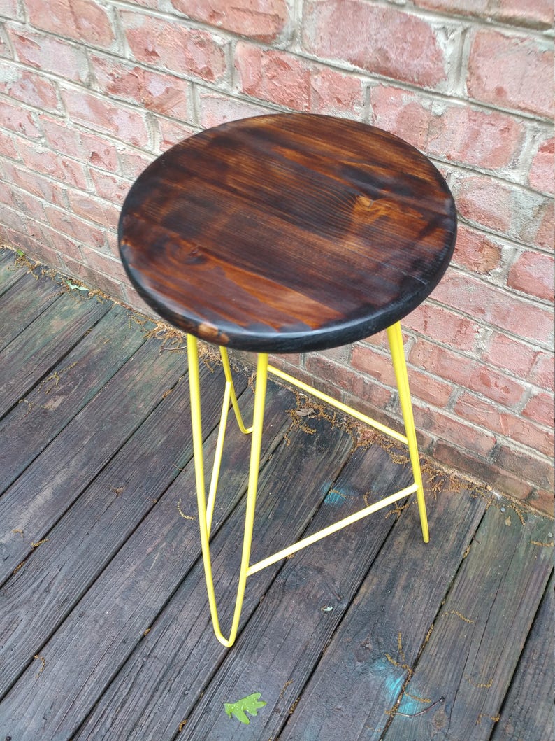 Hairpin Bar Stool Dark Walnut Top Yellow Base Custom - Etsy