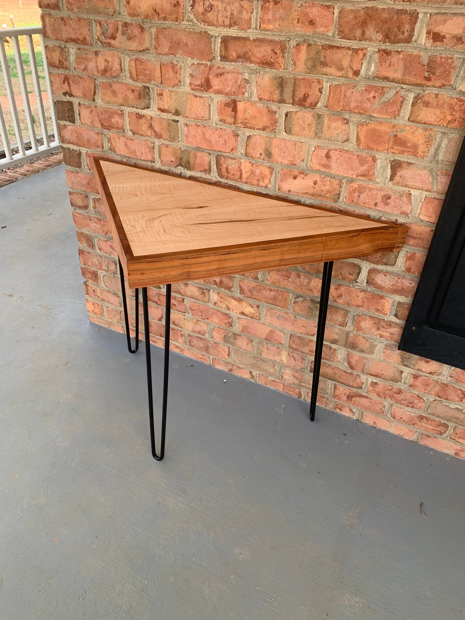 Triangle Corner Desk Table Figured Maple and Cherry - Black Hairpin ...