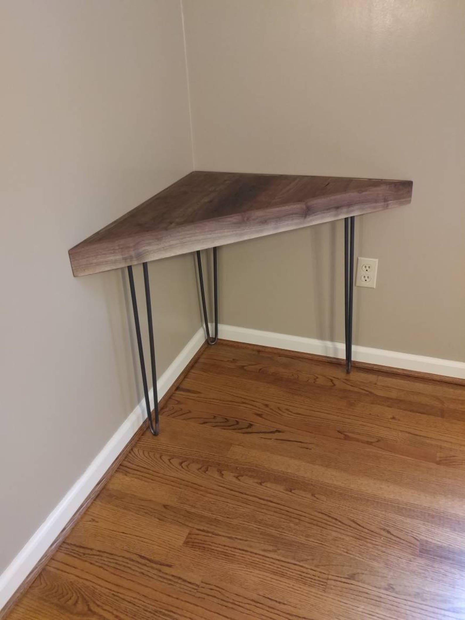 Triangle Corner Table Black Walnut Wood Beeswax Coated Hairpin Legs - Etsy