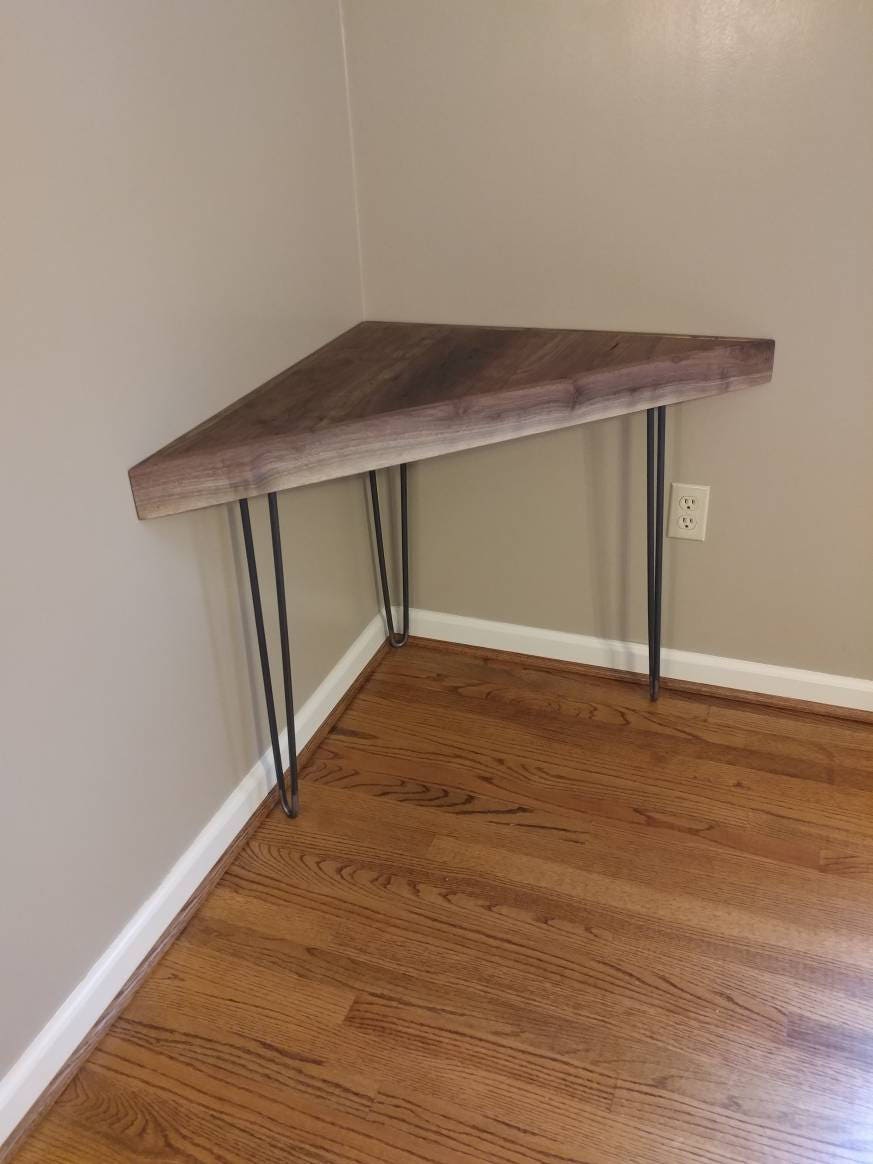 Triangle Corner Table Black Walnut Wood Beeswax Coated - Etsy
