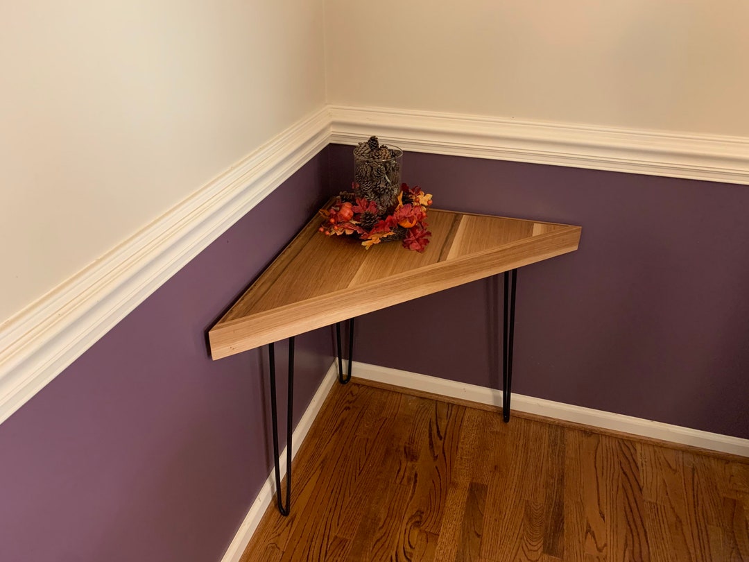 Triangle Corner Desk White Oak Wood - Black Hairpin Leg - Etsy
