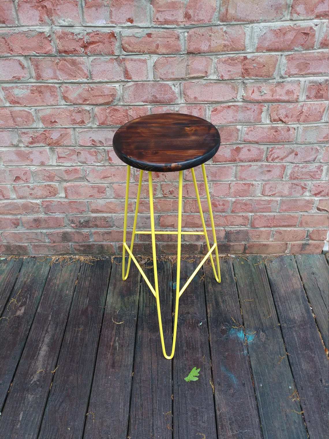 Hairpin Bar Stool Dark Walnut Top Yellow Base Custom - Etsy