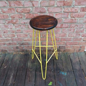 Hairpin Bar Stool - Dark Walnut Top Yellow Base - Custom Heights ...