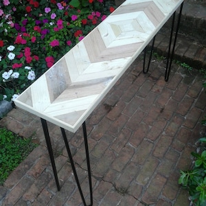Beautiful Mirrored Chevron Style Console Table With Black Hairpin Legs ...