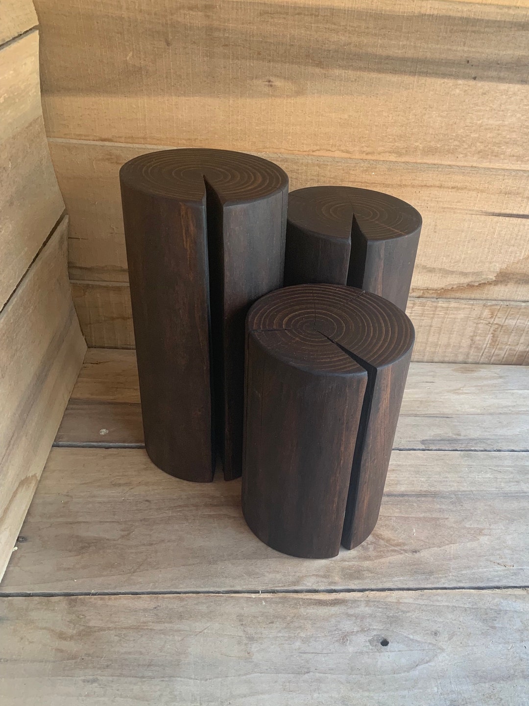 Rich Walnut Stained Stump Trio Arrangement - Etsy