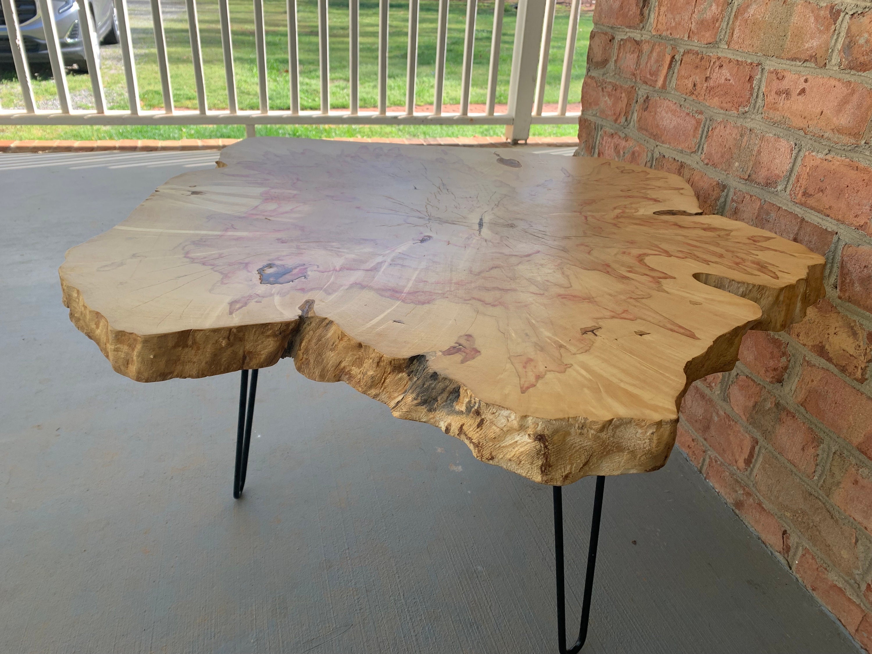 Figured Flaming Box Elder Slice Table - Black Hairpin Legs - Etsy