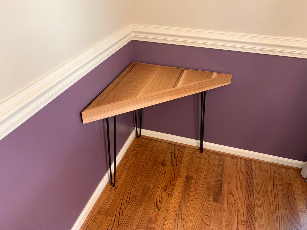 Triangle Corner Table White Oak Wood - Black Hairpin Leg - Etsy