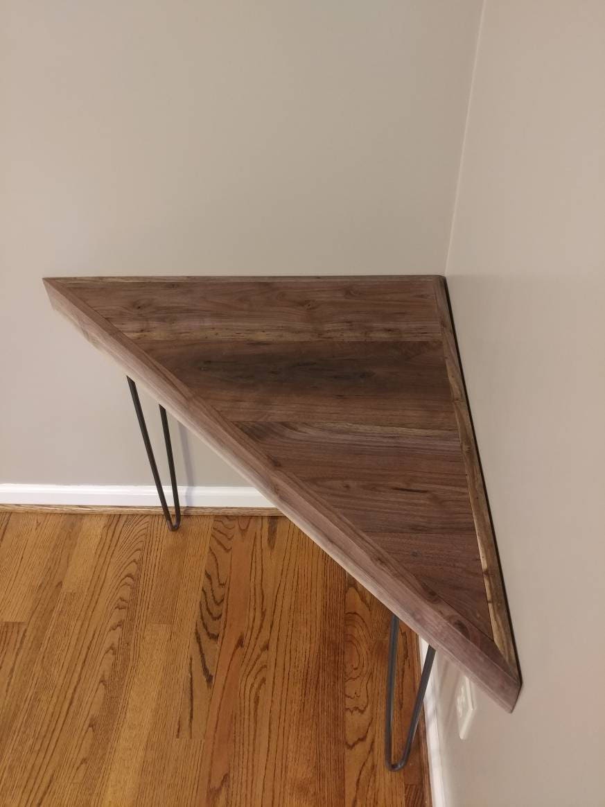 Triangle Corner Table Black Walnut Wood Beeswax Coated - Etsy