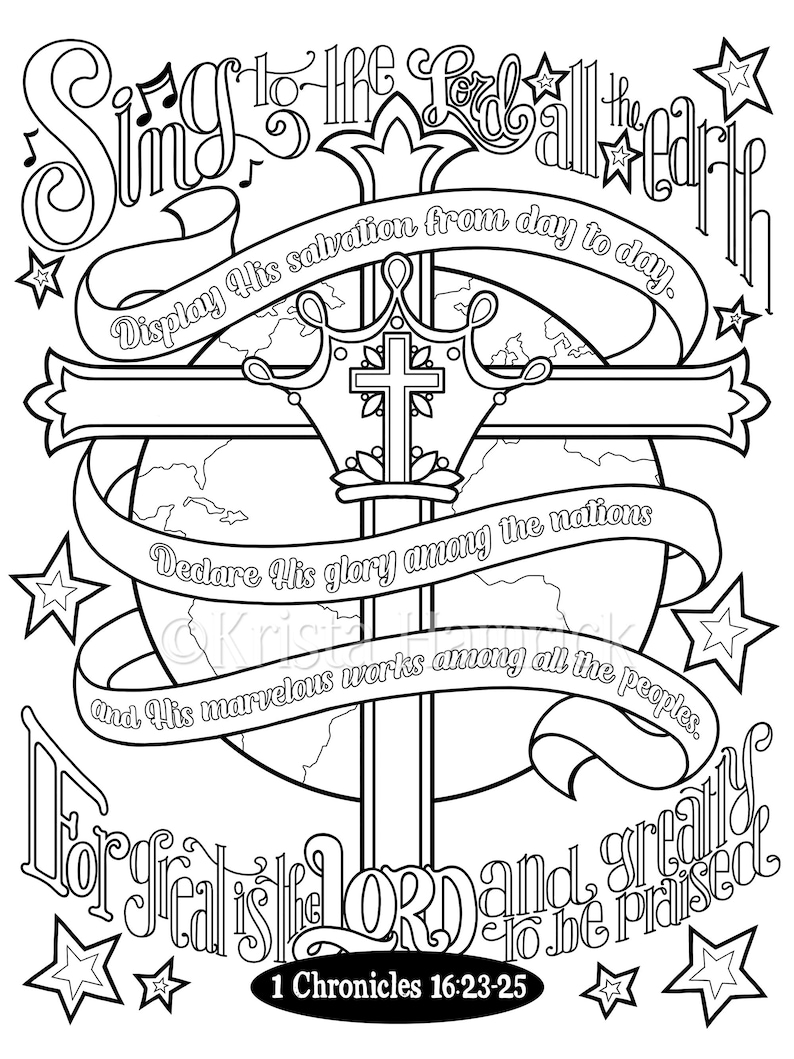 1 Chronicles 16:23-25 Coloring Page in Two Sizes-- 8.5X11, Bible ...
