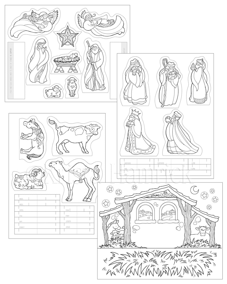 Nativity Paper Coloring Set Includes 2 Setsfull Color Set | Etsy