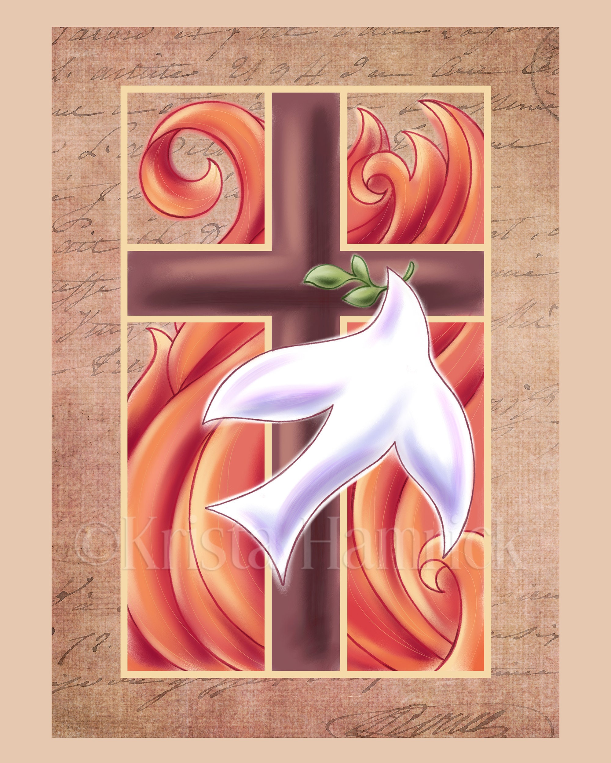 FABRIC PANEL Holy Spirit Cross Cotton Quilt Fabric Panel Overall Fabric ...