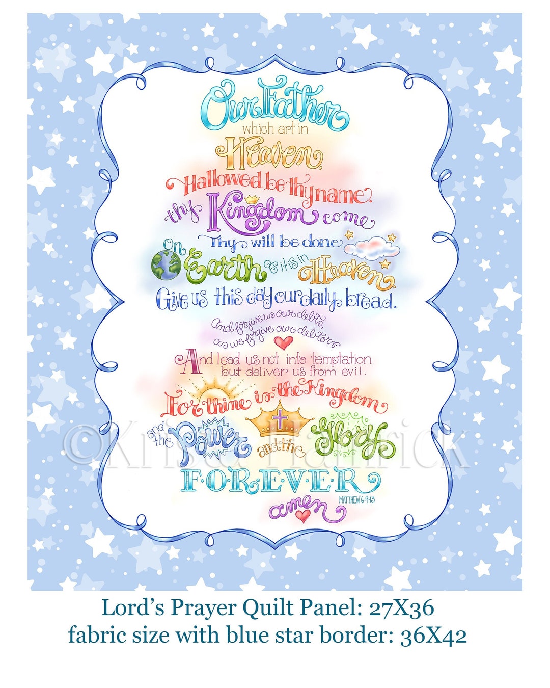 FABRIC PANEL the Lord's Prayer Cotton Quilt Fabric Panel Overall Fabric ...