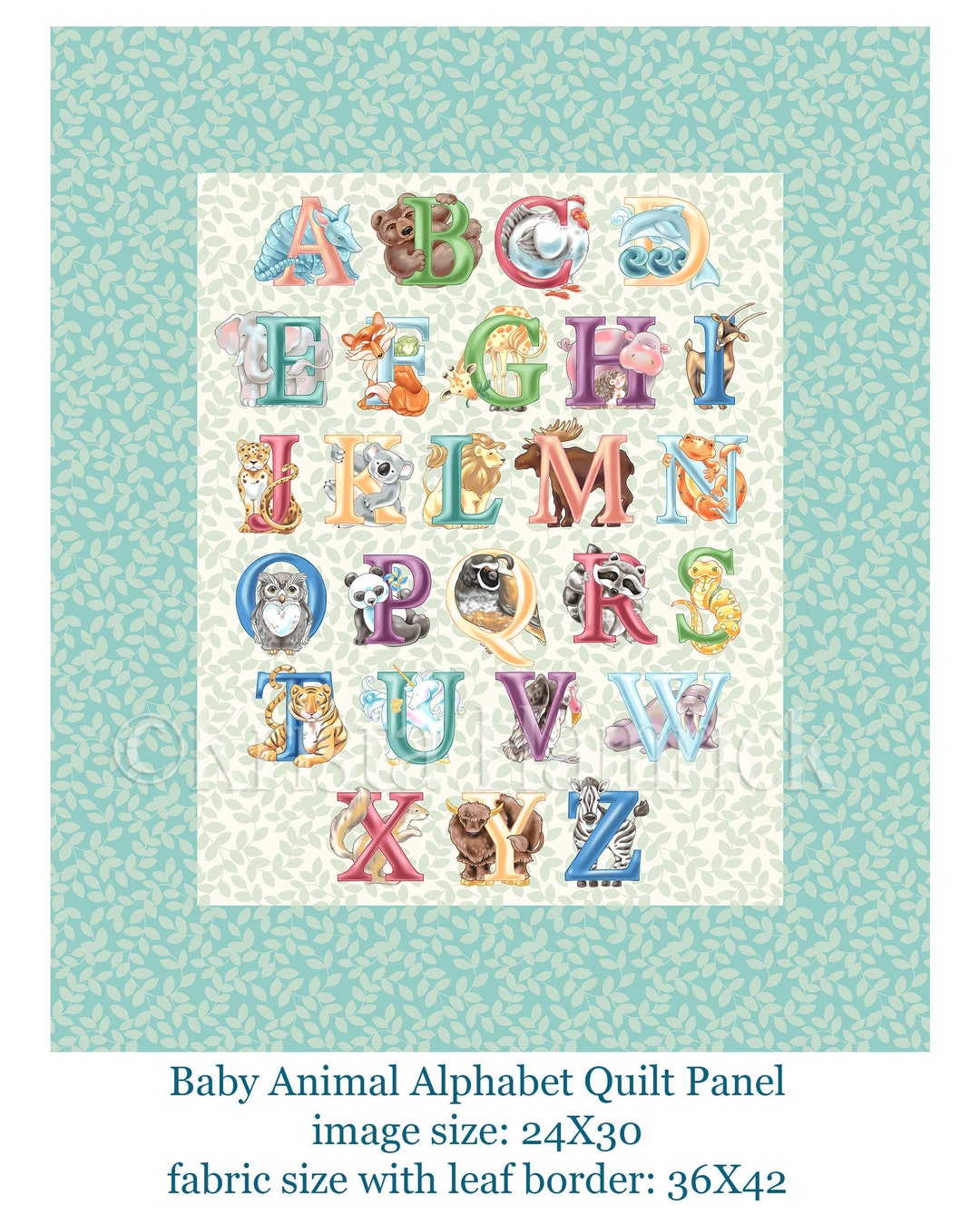 FABRIC PANEL Baby Animal Alphabet Cotton Quilt Fabric Panel Overall ...