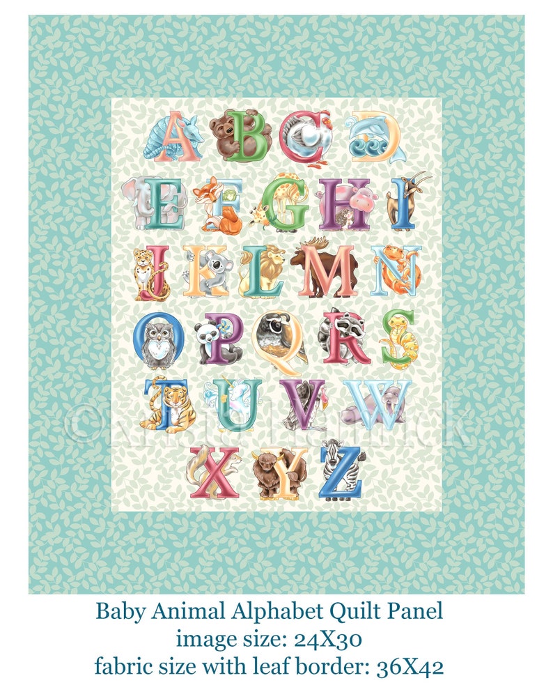 FABRIC PANEL Baby Animal Alphabet Cotton Quilt Fabric Panel Overall ...