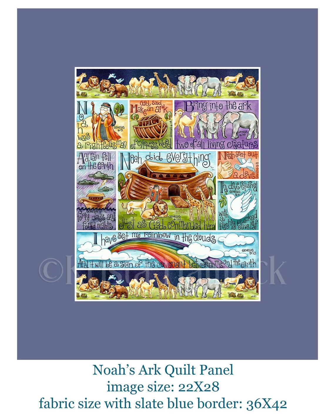 FABRIC PANEL Noah and the Ark Cotton Quilt Fabric Panel Overall Fabric ...