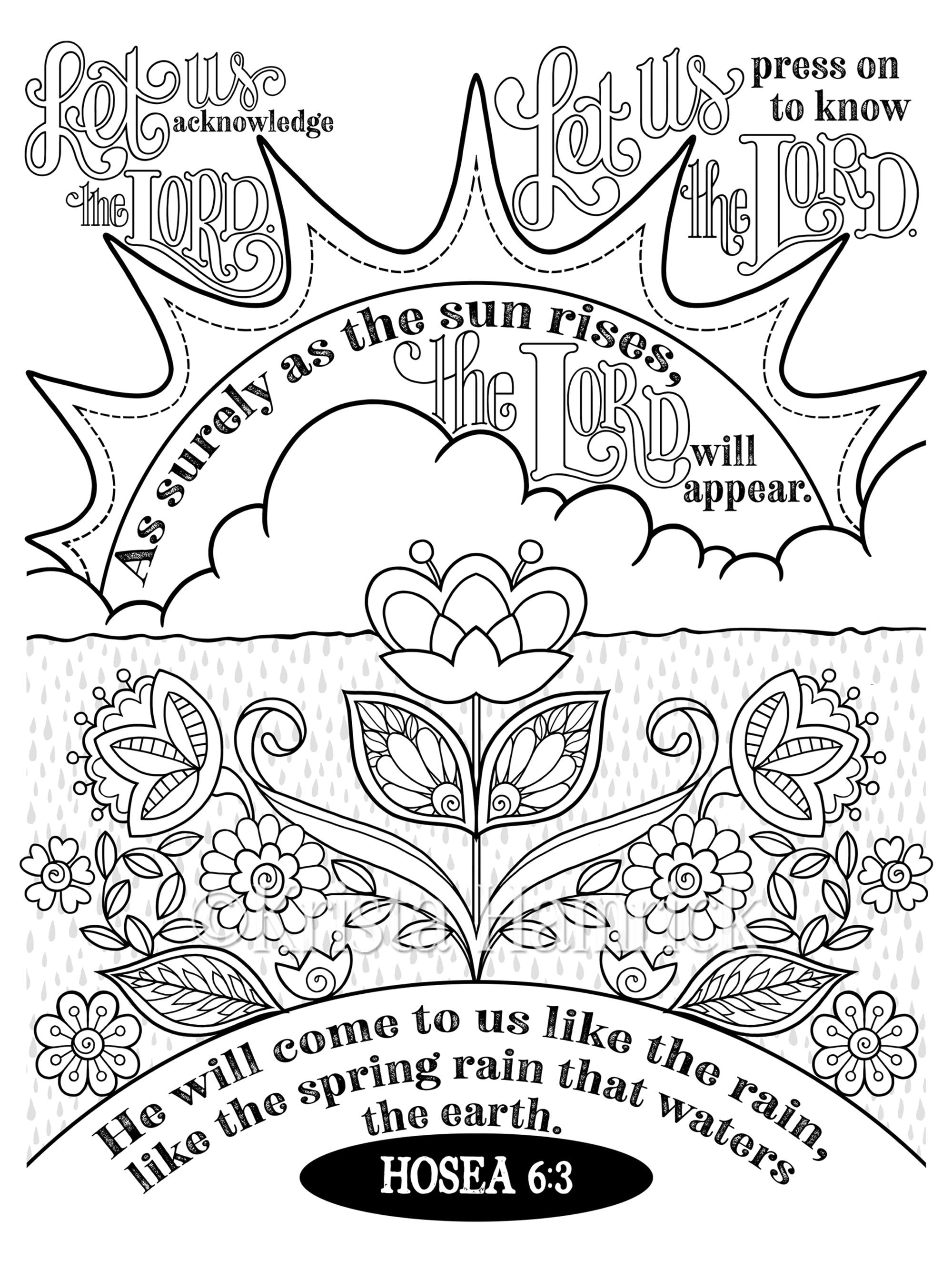 Hosea 6:3 Coloring Page in Two Sizes-- 8.5X11, Bible Journaling Tip-in ...