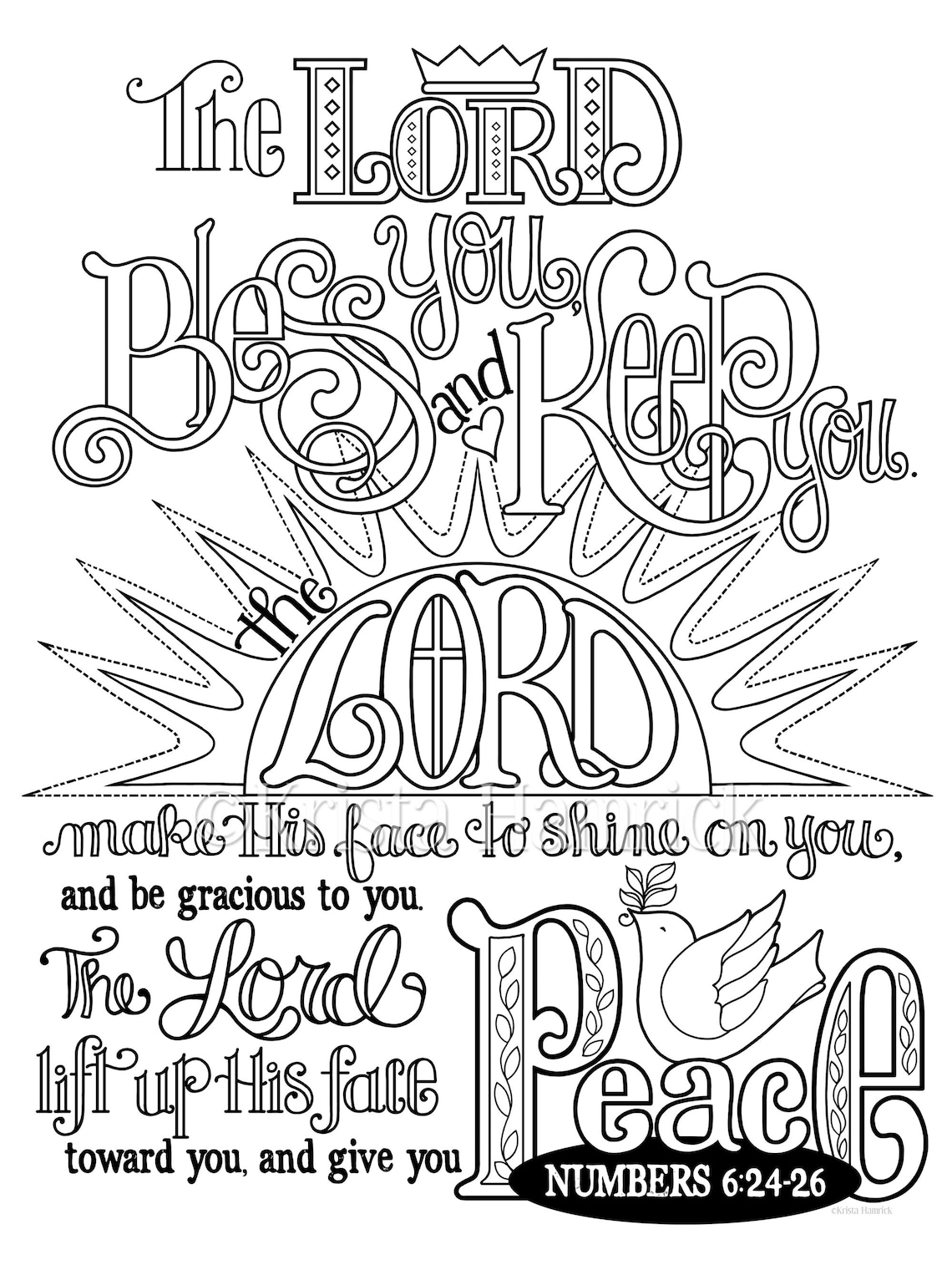Numbers 6:24-26 Coloring Page in Two Sizes-- 8.5X11, Bible Journaling ...