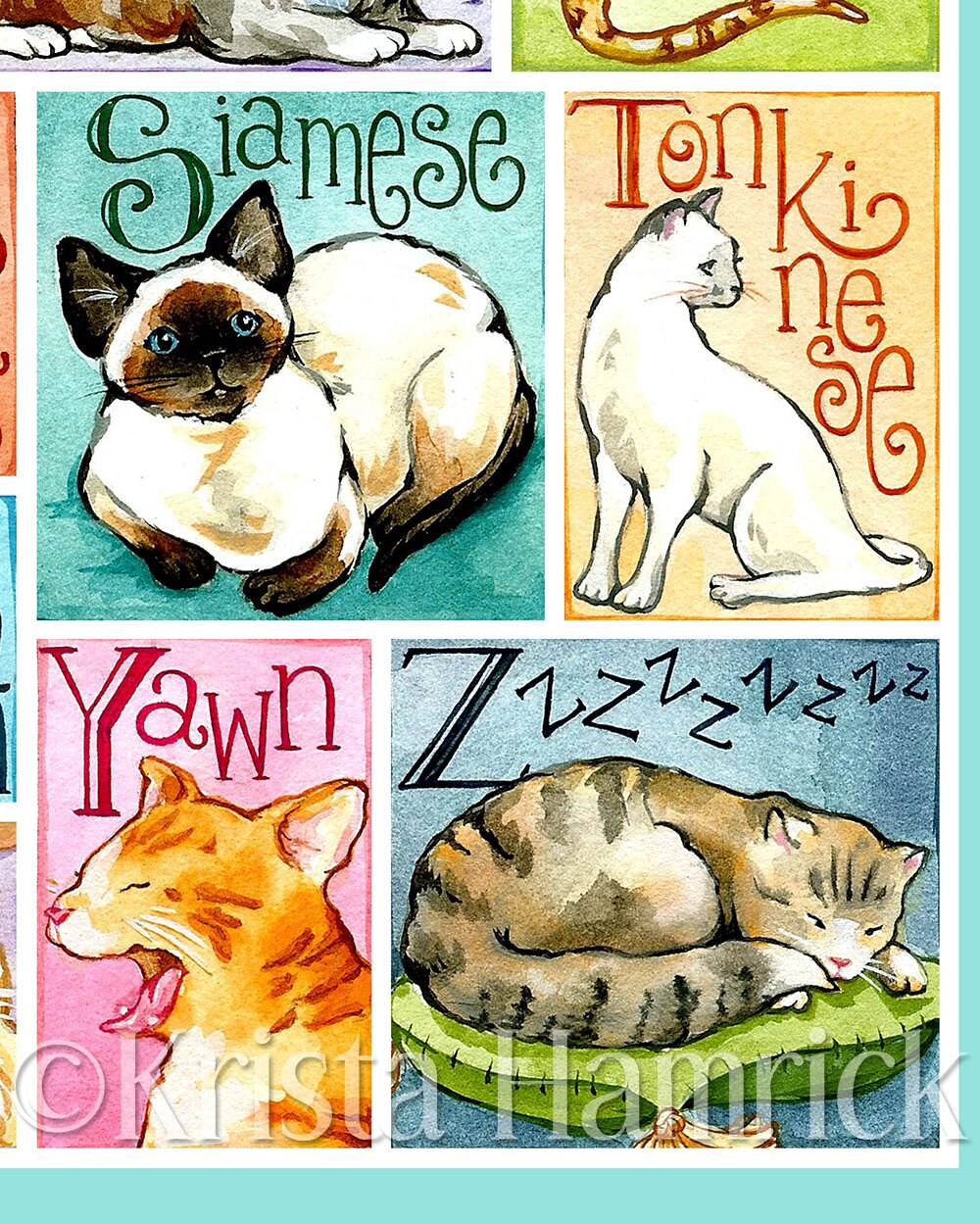 ART PRINT Cat Alphabet original art print 8X10 11X14 | Etsy