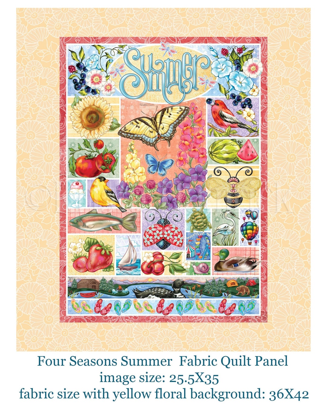 FABRIC PANEL Four Seasons Summer Cotton Quilt Fabric Panel Overall ...